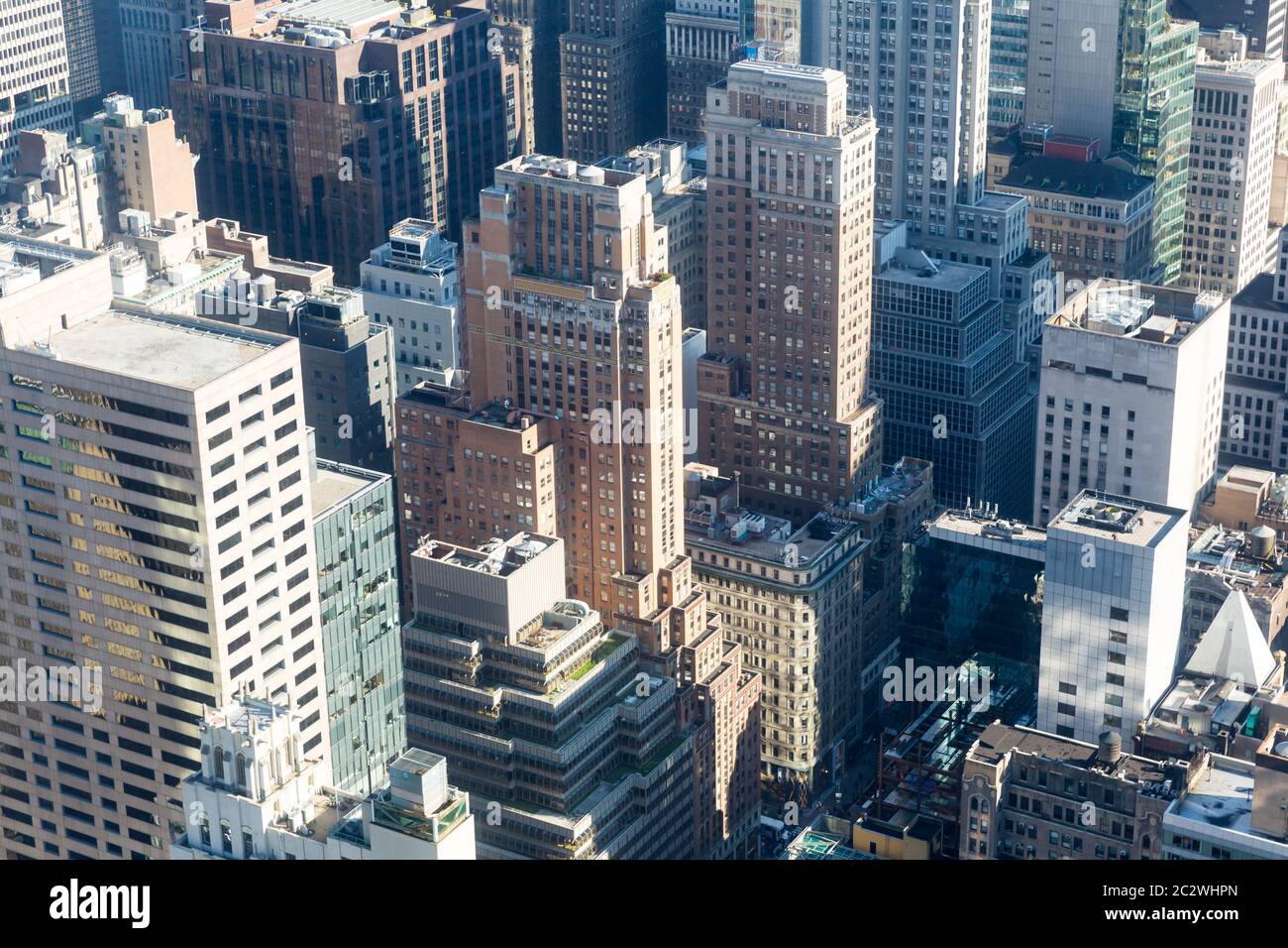 New York City Manhattan midtown aerial view with skyscrapers and blue ...