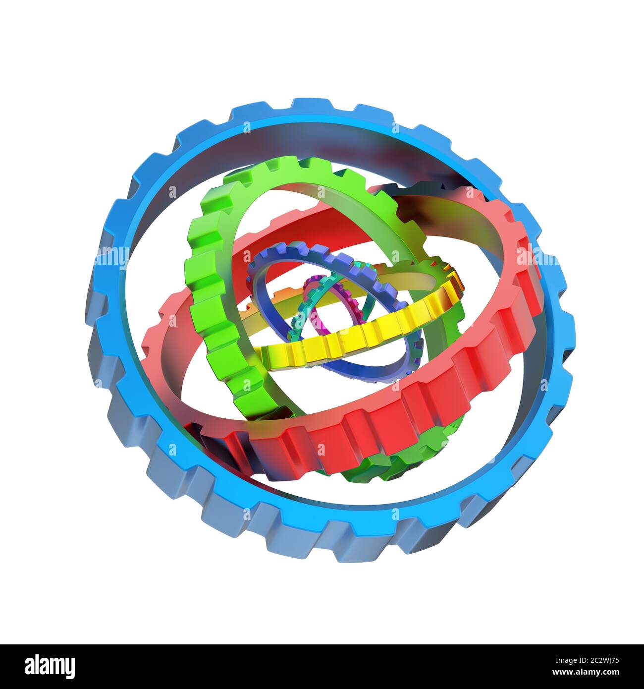 3D mechanism of various colorful gears isolated on white Stock Photo ...