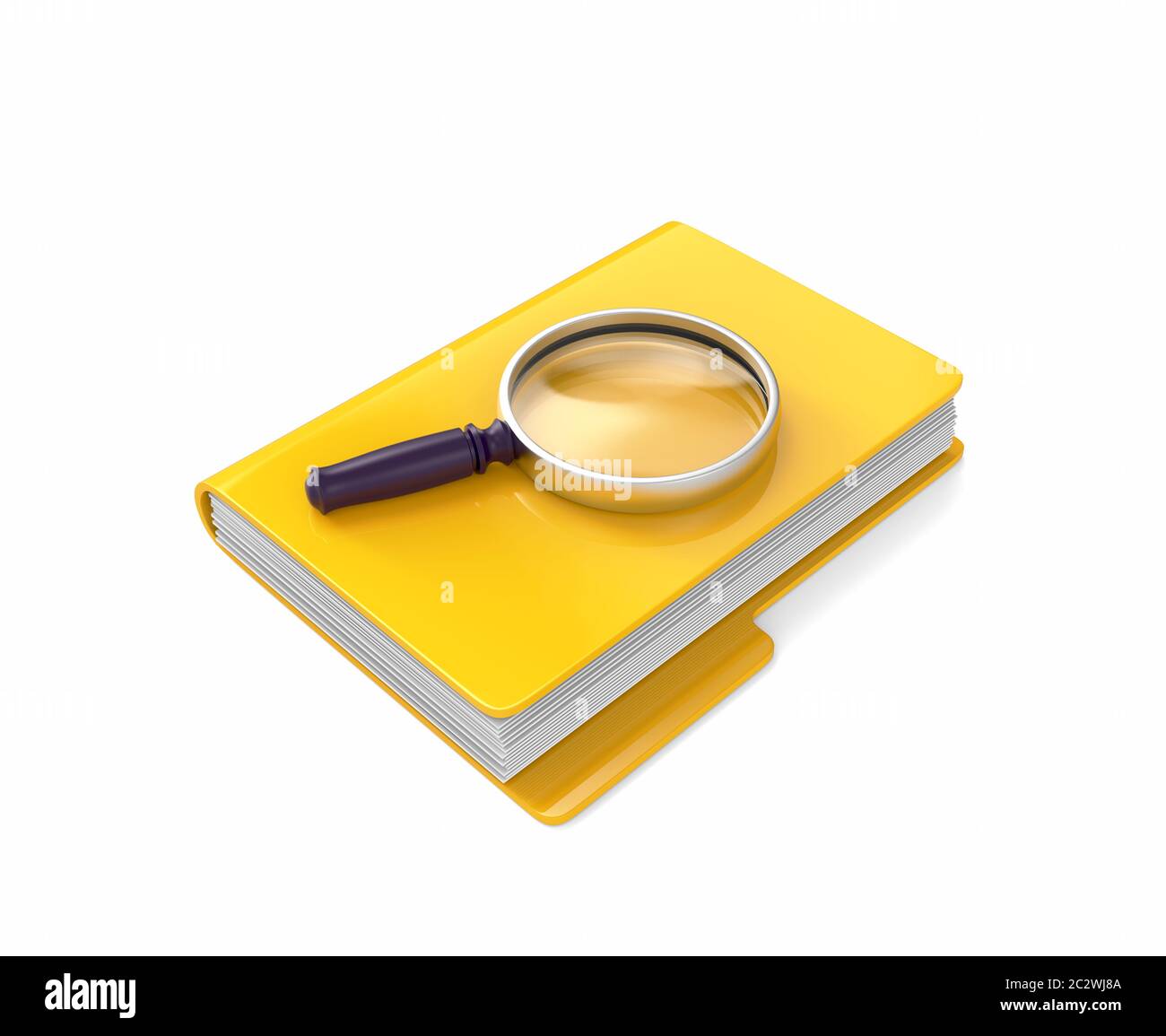 Magnifying glass lying on yellow folder isolated on white Stock Photo ...