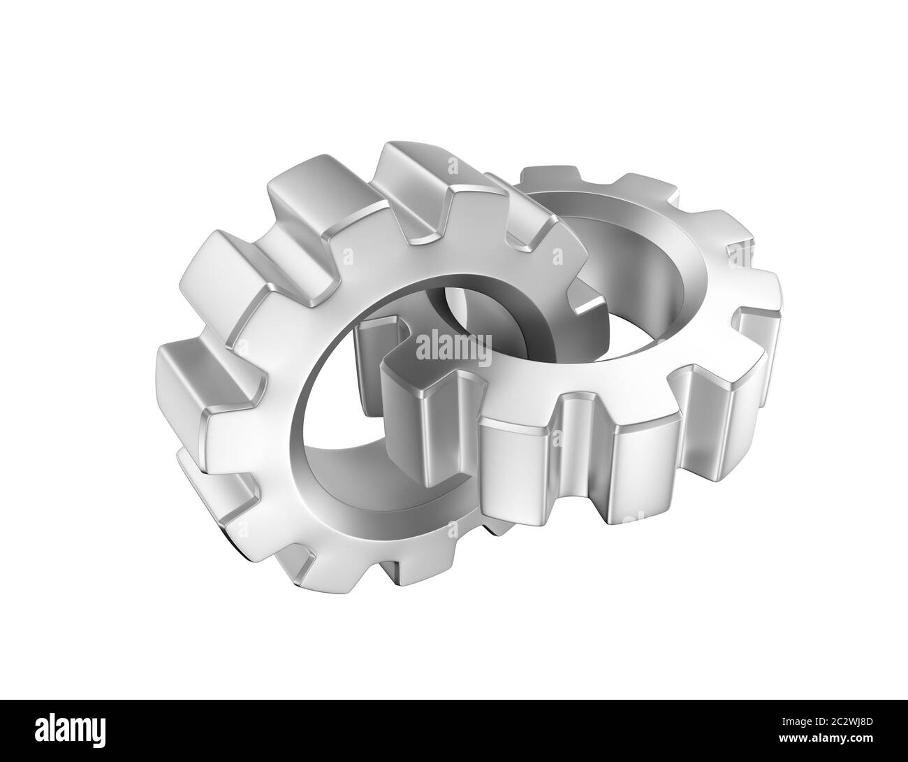 Two chained 3d gears on white Stock Photo - Alamy