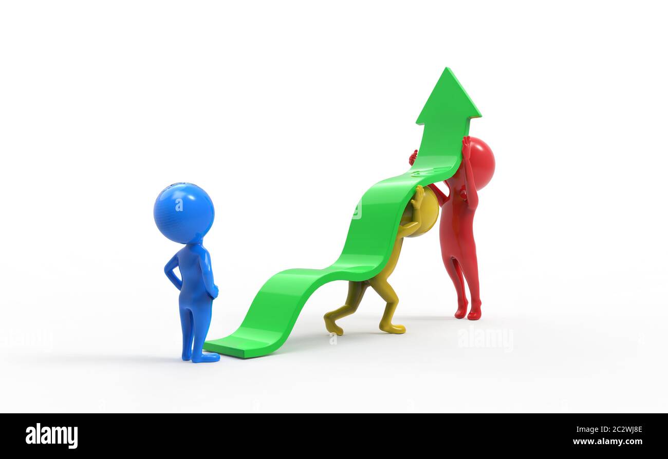 Small people - team lifting upwards an arrow on white background Stock ...