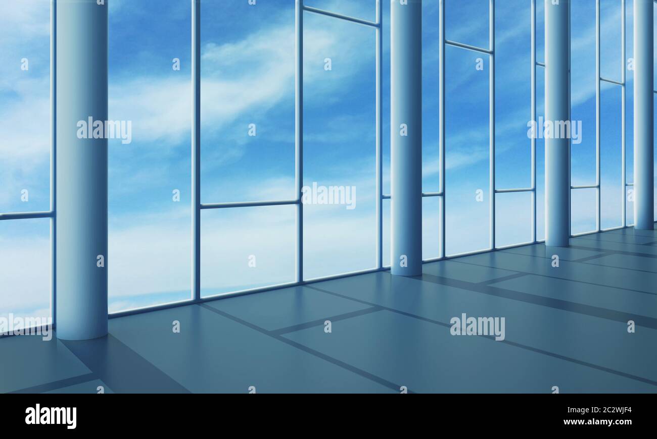 Big light hall with glass wall Stock Photo - Alamy