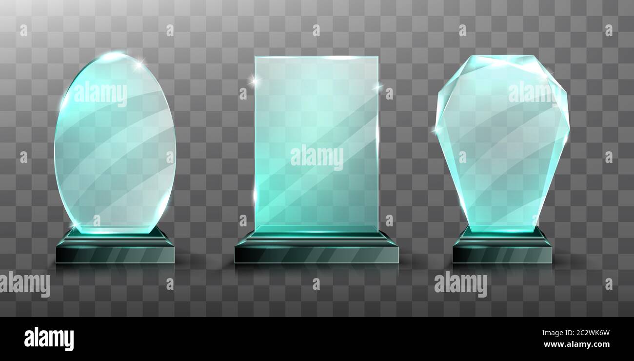 Glass trophy or winner award realistic vector illustration. Transparent ...