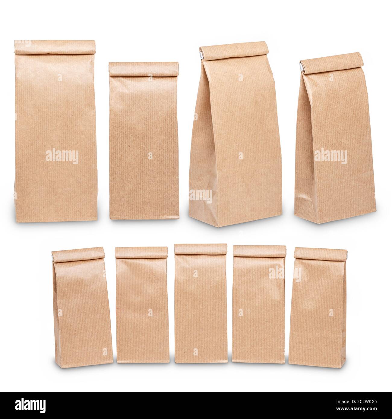 Set of brown craft paper bag packaging template. Retail shopping and ...