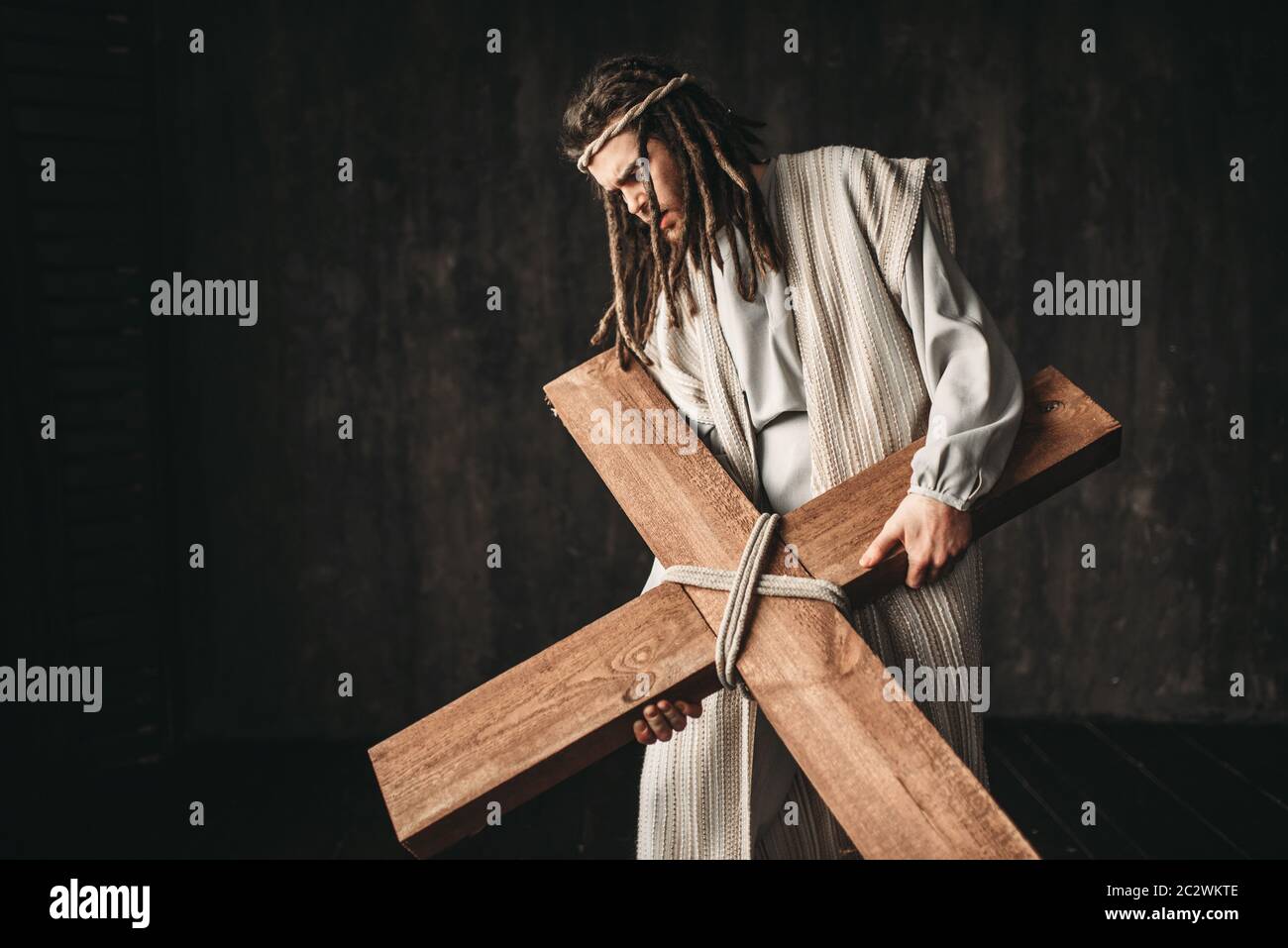 The great martyr with cross, black background. Crucifixion of Jesus ...