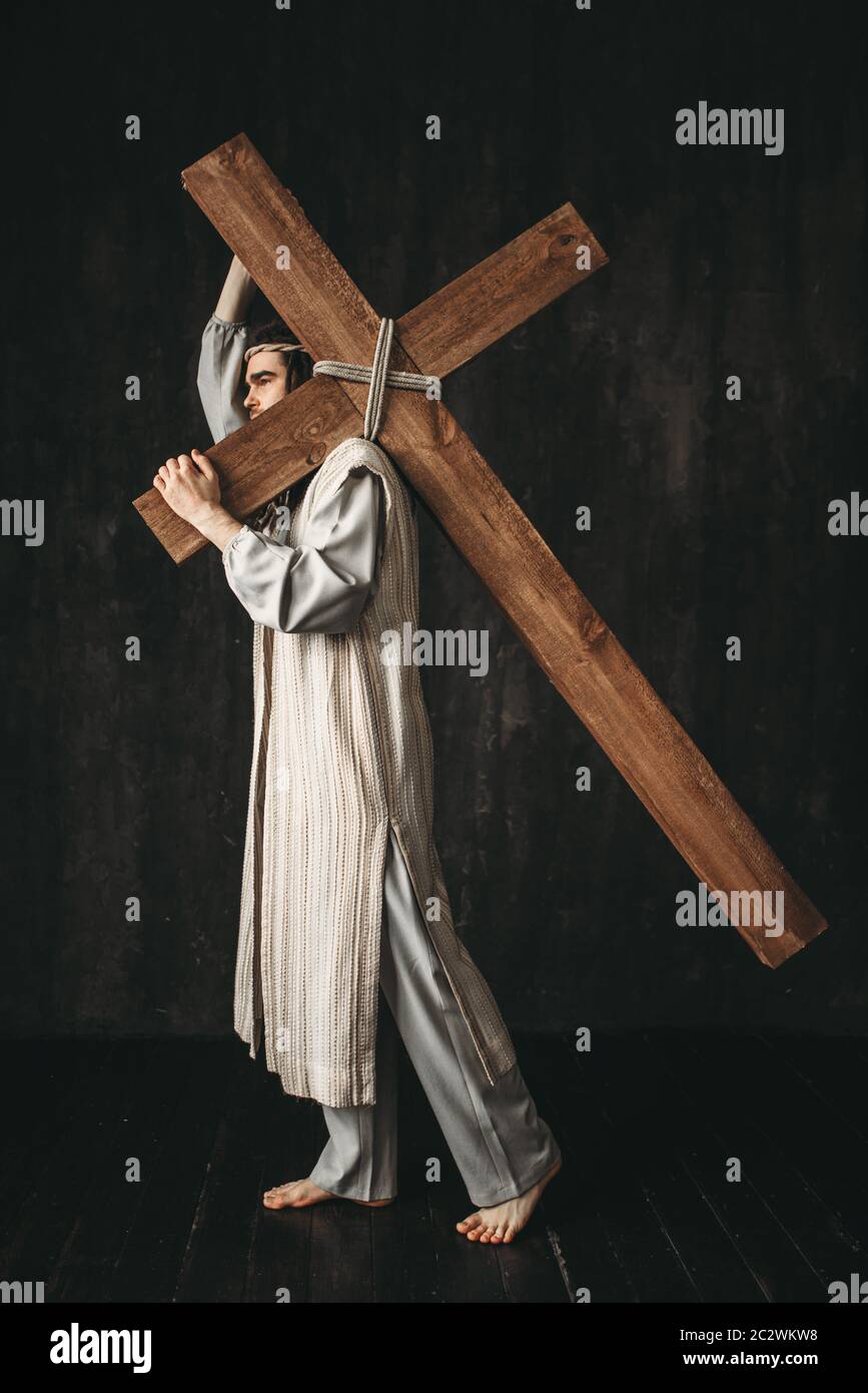 The great martyr with cross, black background. Crucifixion of Jesus ...