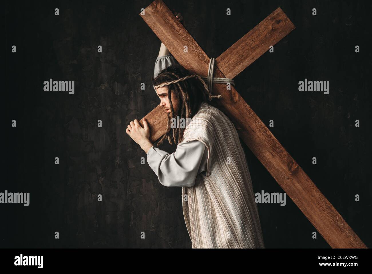 The great martyr with cross, black background. Crucifixion of Jesus ...