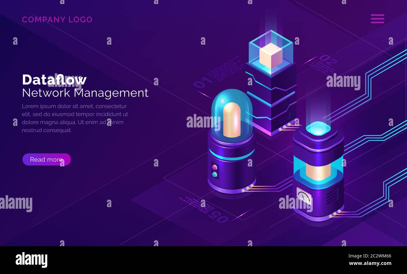 Data flow, network manager isometric technology concept vector. 3d ...