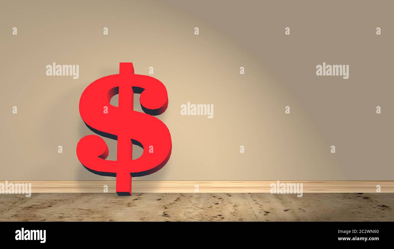 dollar sign in red colour leaned against the wall Stock Photo - Alamy