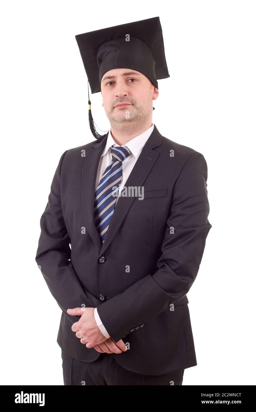 Proud male college professor standing isolated on white background ...