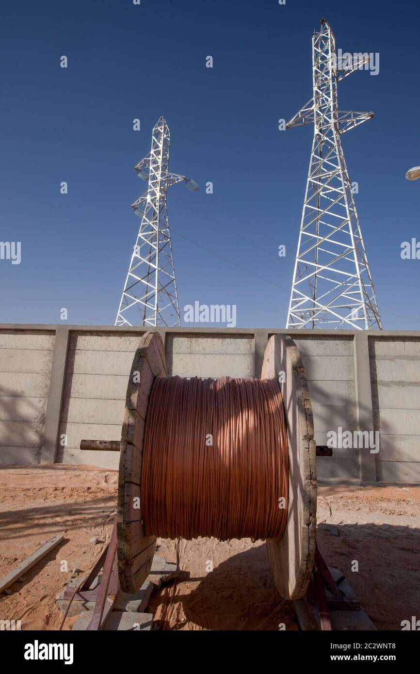 High power copper cables being installed at an electicity sub-station ...