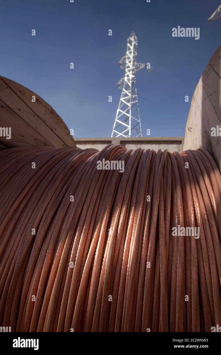 High power copper cables being installed at an electicity sub-station ...