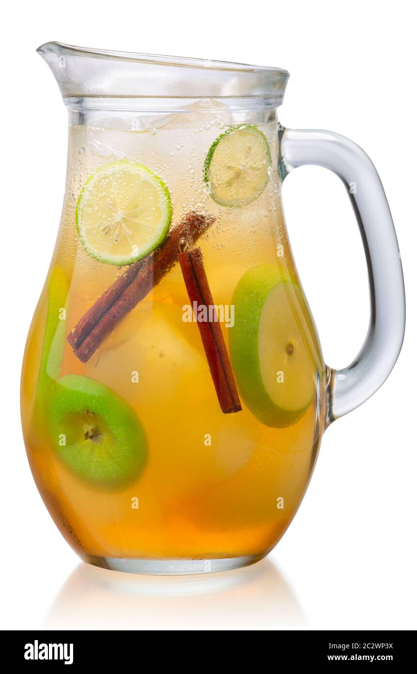 Pitcher of cold iced apple cinnamon lemonade or drink, isolated Stock ...
