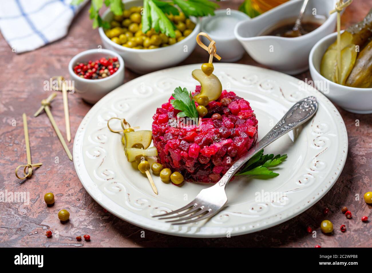 Traditional Russian salad with beetroot (vinaigrette Stock Photo - Alamy