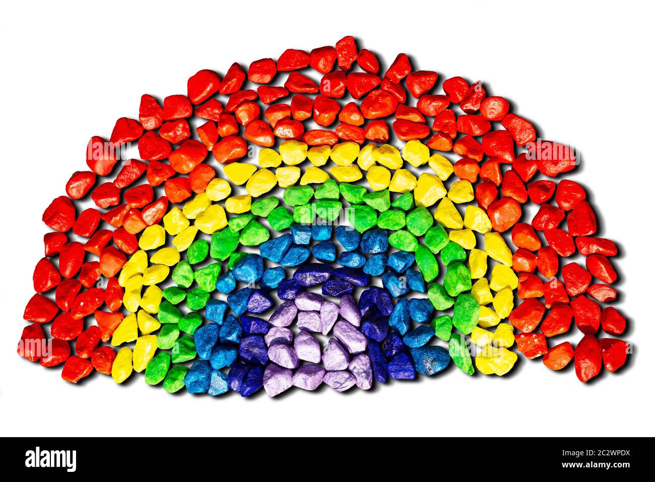rainbow made out of colored stone on white background with drop down ...