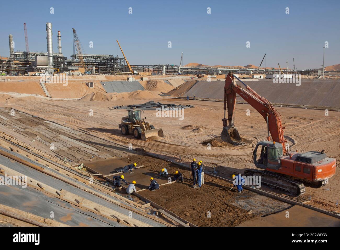 Large separation tanks being constructed during the building of a new ...