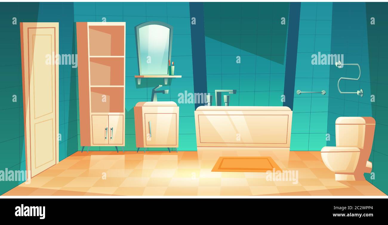Modern bathroom interior with furniture cartoon vector illustrations ...