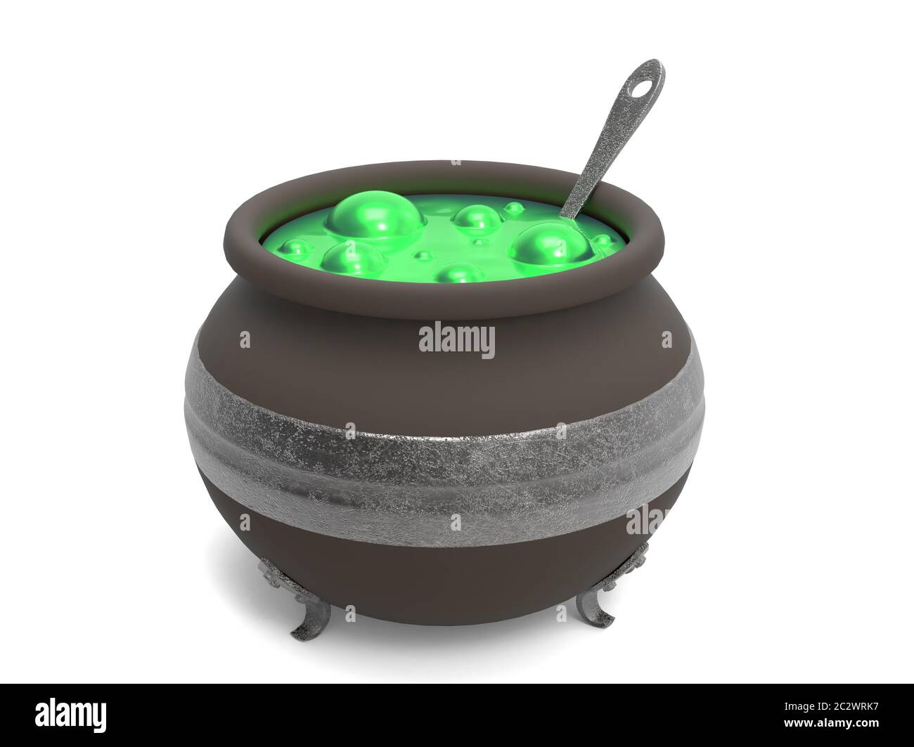 Spooky witch's cauldron with green bubbling cooking on white Stock ...
