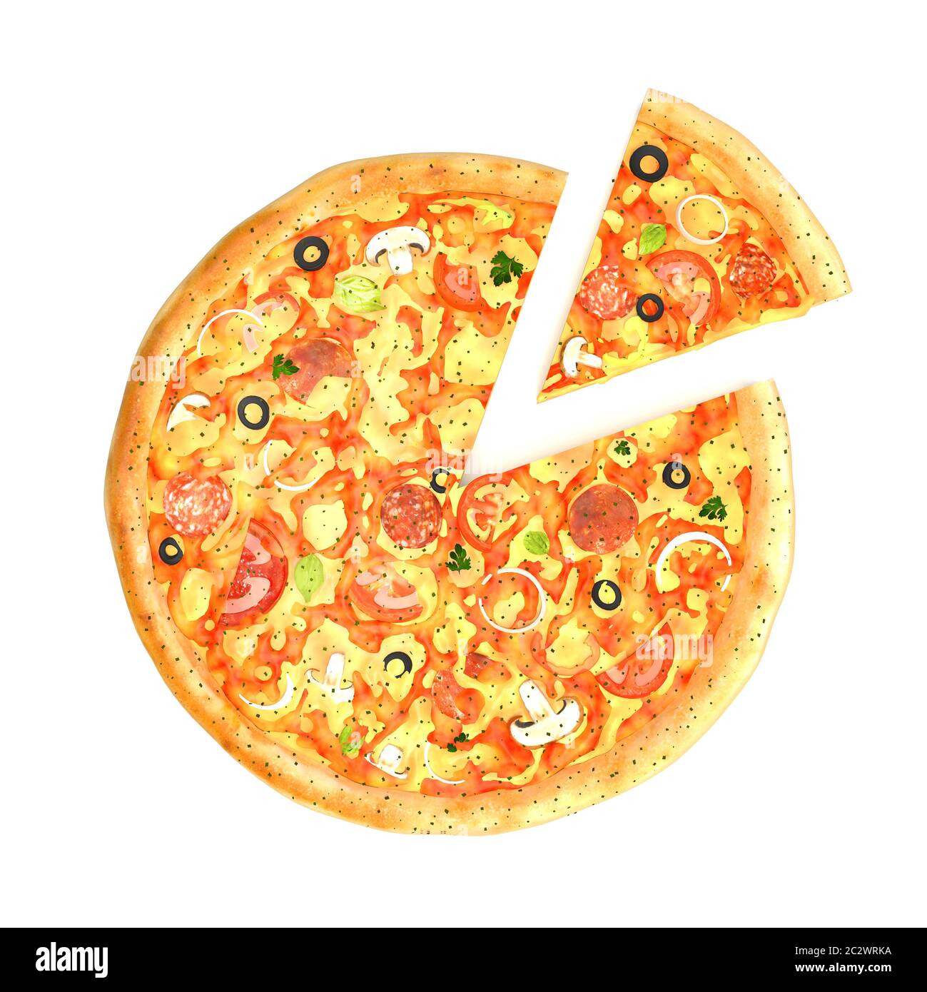 Tasty pizza with one piece cut isolated on white background Stock Photo ...
