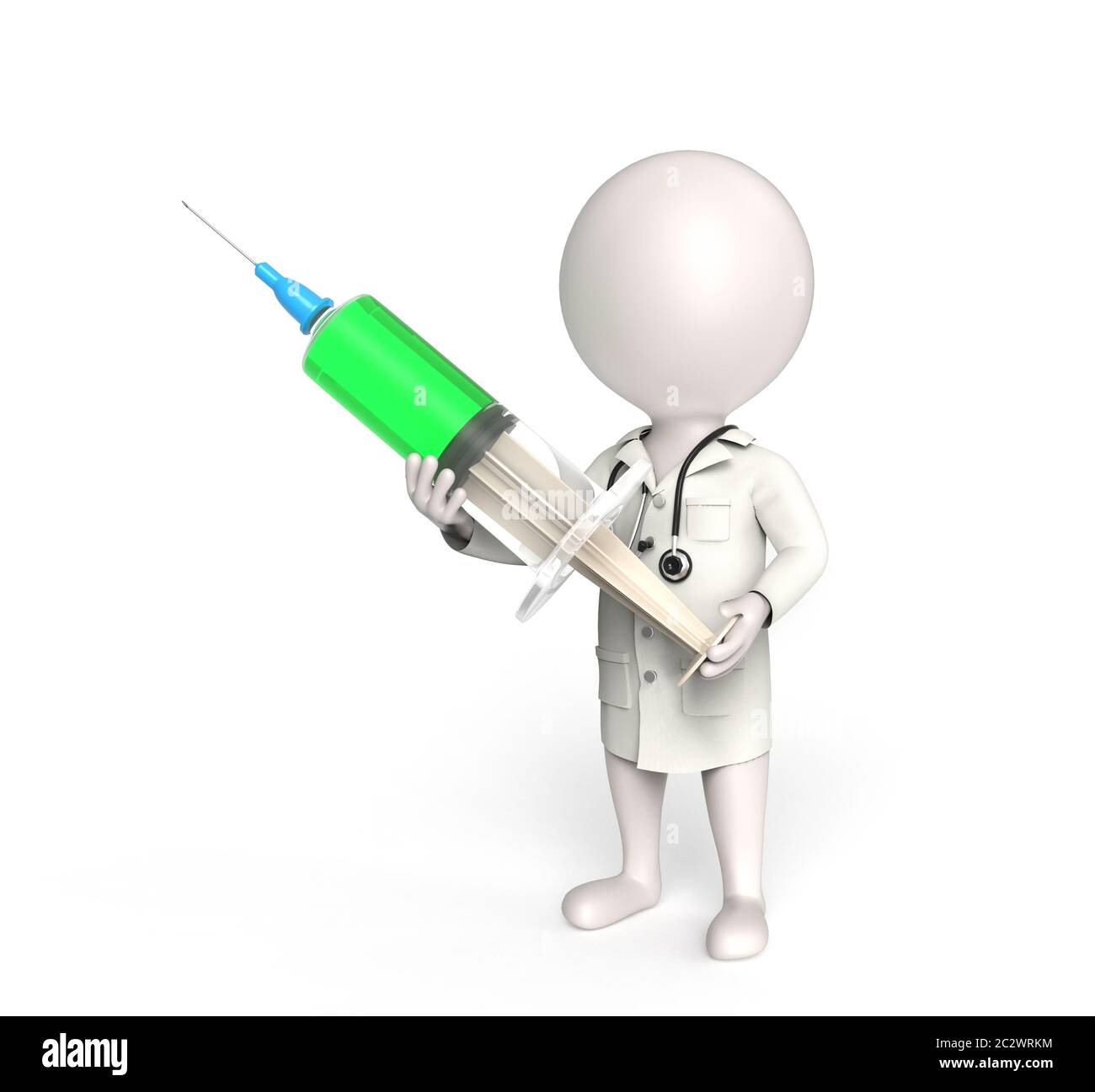 3D little white person stands as a doctor with syringe Stock Photo - Alamy