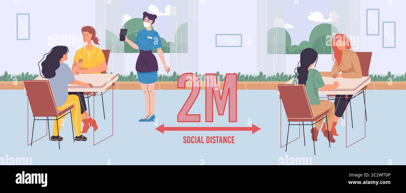 People keep two meter social distance in cafe Stock Vector Image & Art ...