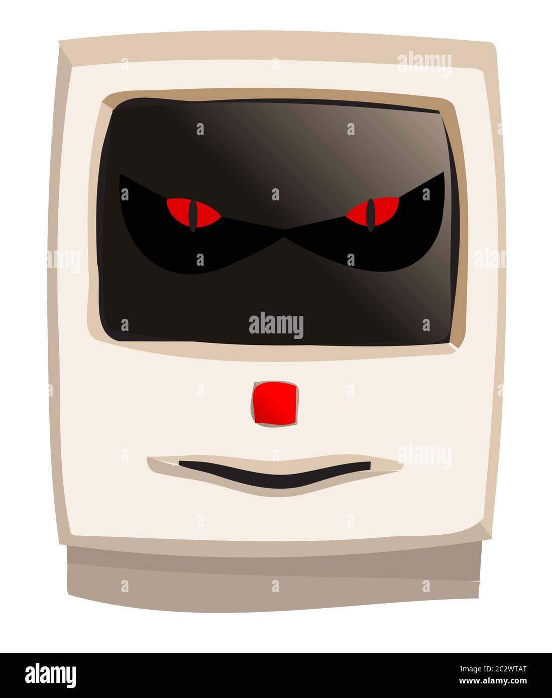 Early years desk top beige computer with evil grin on a white ...
