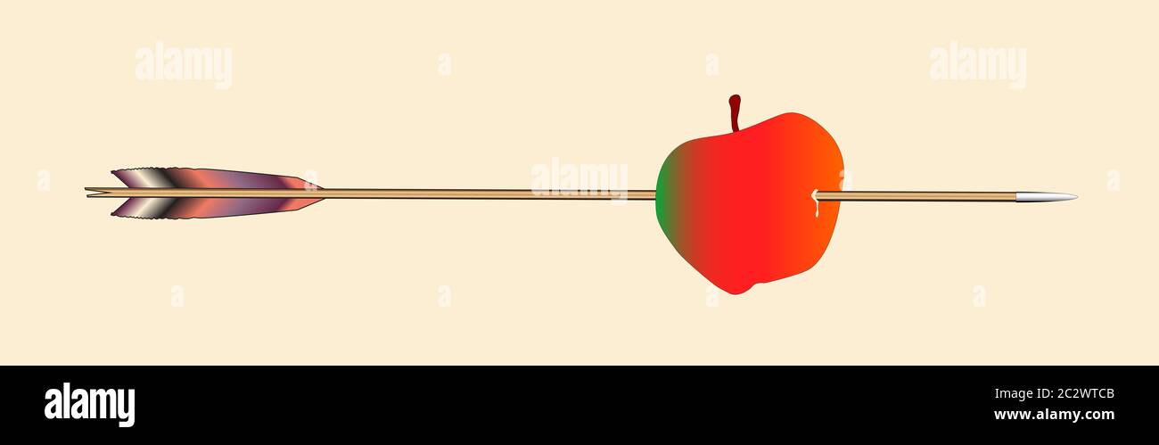A typical longbow arrow piercing a red apple Stock Photo - Alamy