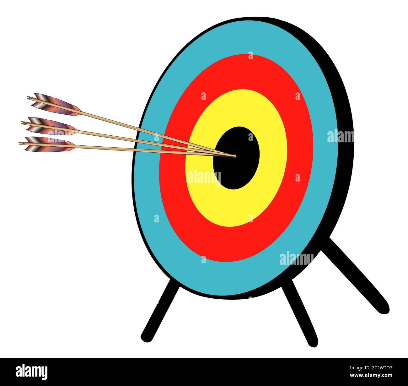 3 arrows hitting the target black bullseys over a white background ...