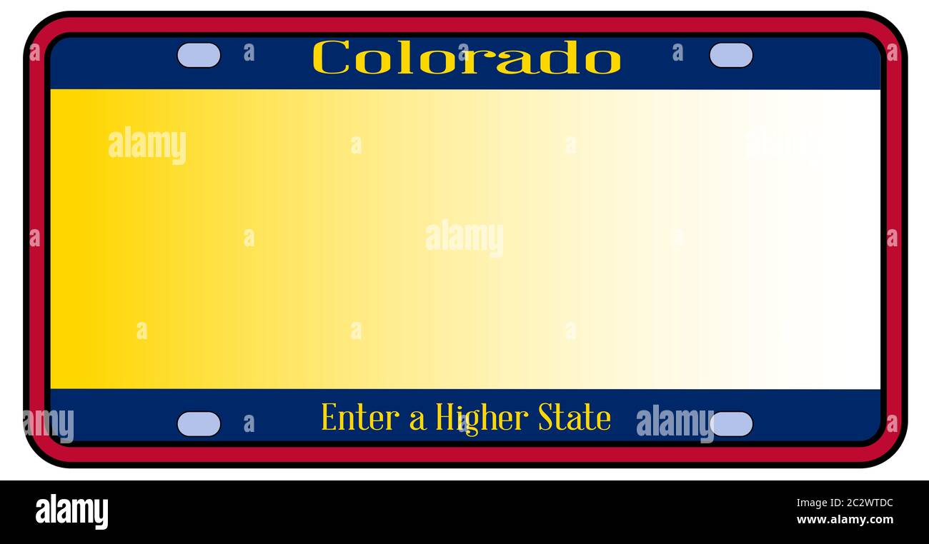 Blank Colorado state license plate in the colors of the state flag over ...
