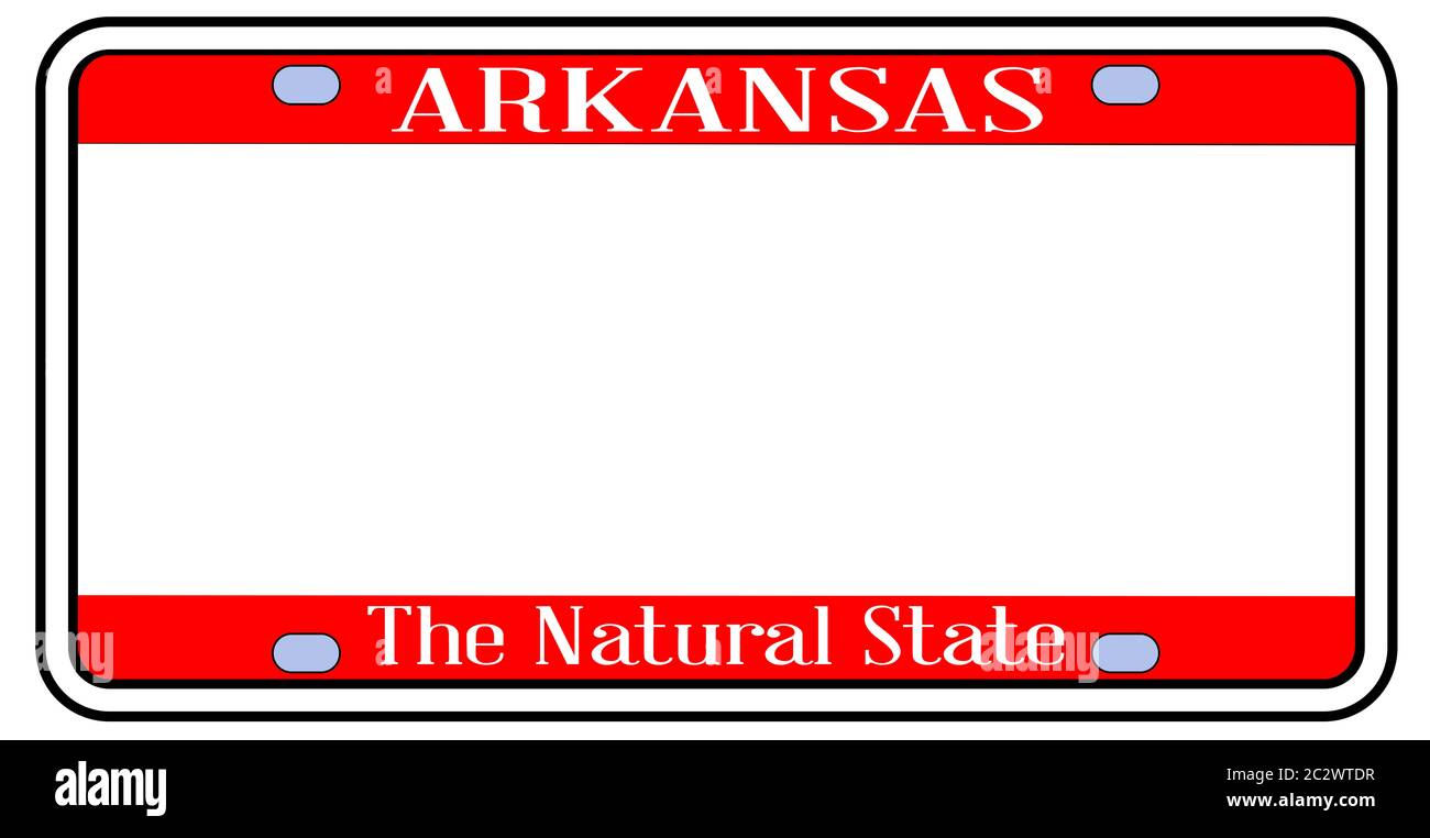 Arkansas state license plate in the colors of the state flag over a ...