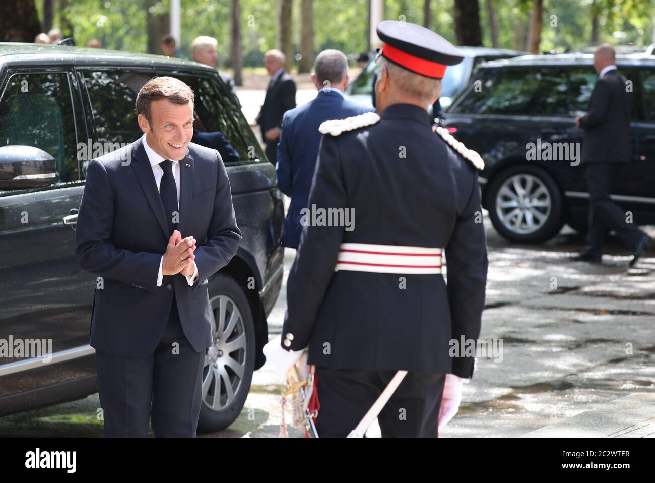 French president Emmanuel Macron attends a ceremony at Carlton Gardens ...