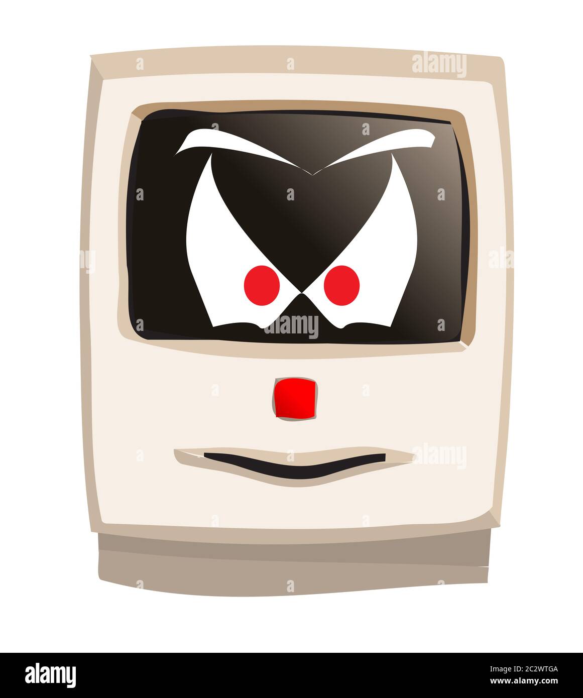 Early years desk top beige computer with ghost face on a white ...