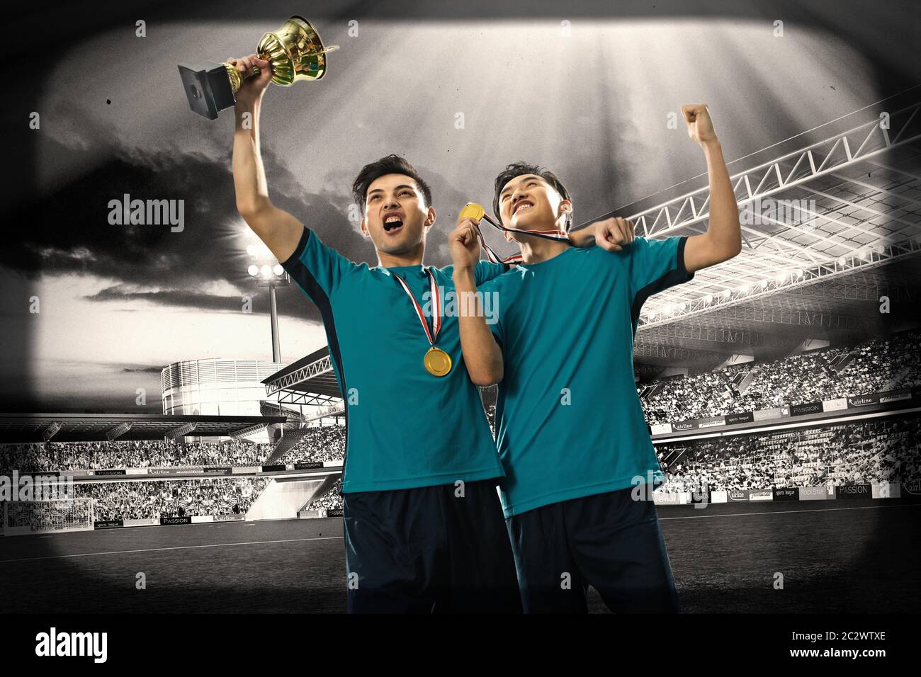 Football player award in joy Stock Photo - Alamy