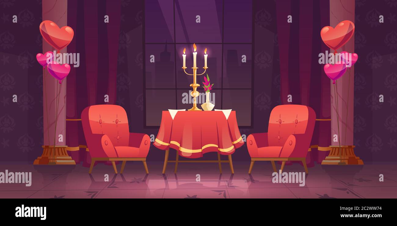 Romantic dinner in Valentines day for couple. Vector cartoon ...