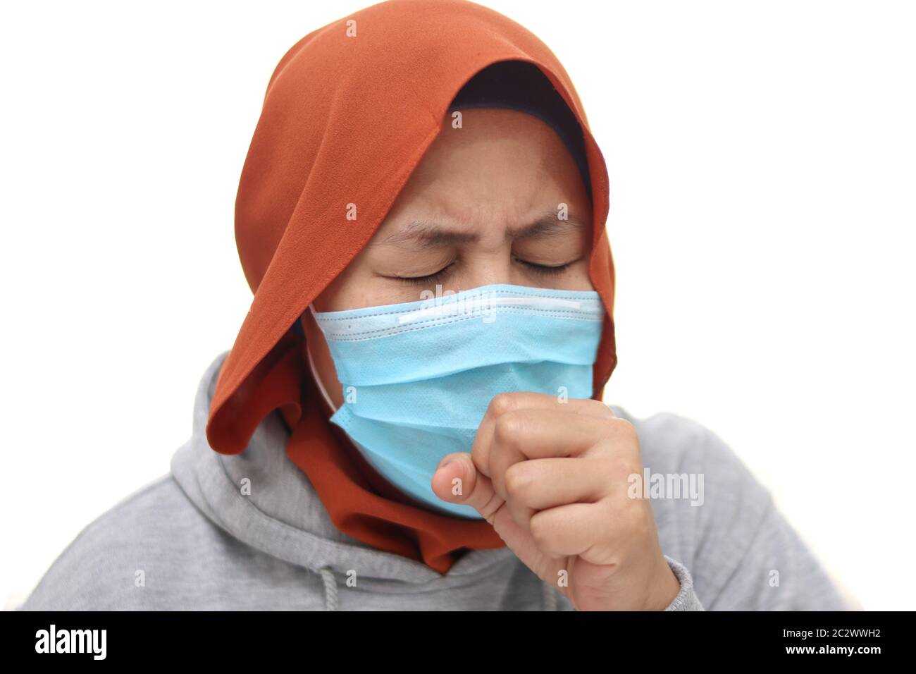 Asian muslim woman with face mask protection of Coronavirus, cough ...