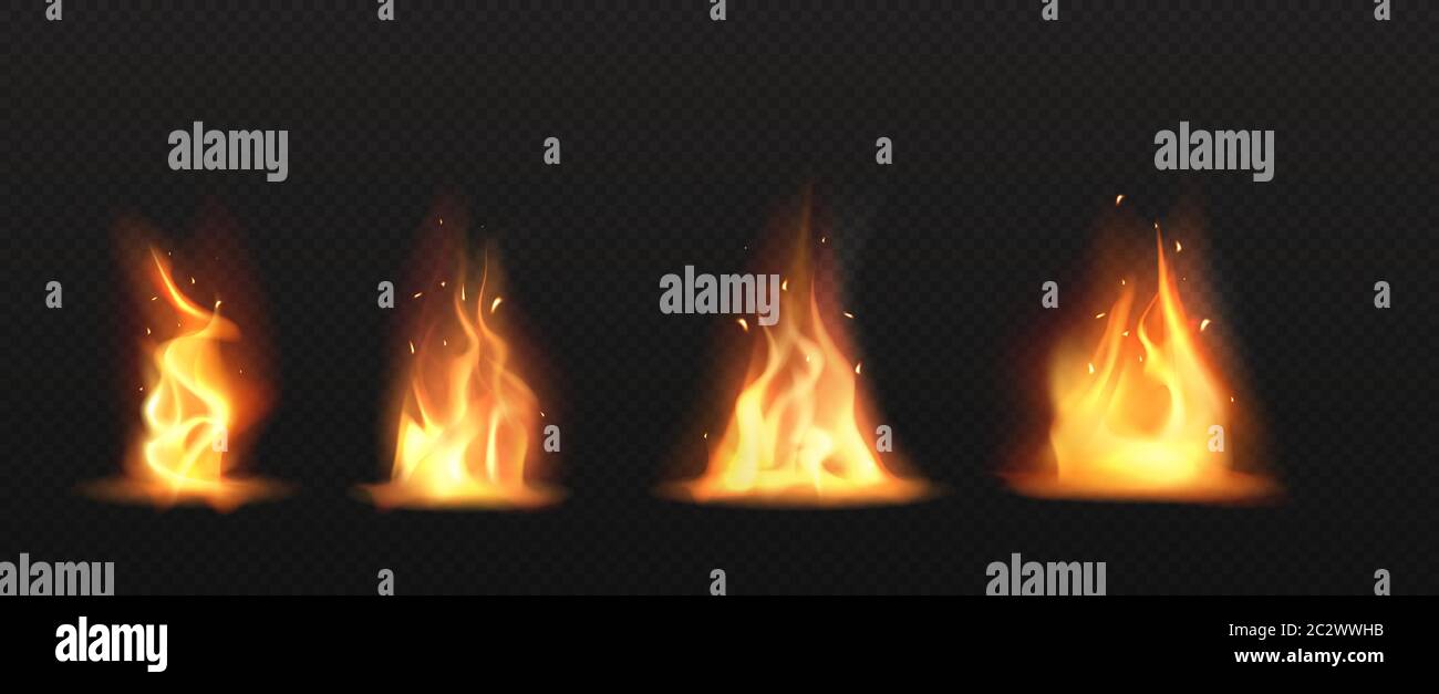 Realistic fire, torch flame set isolated on transparent background ...