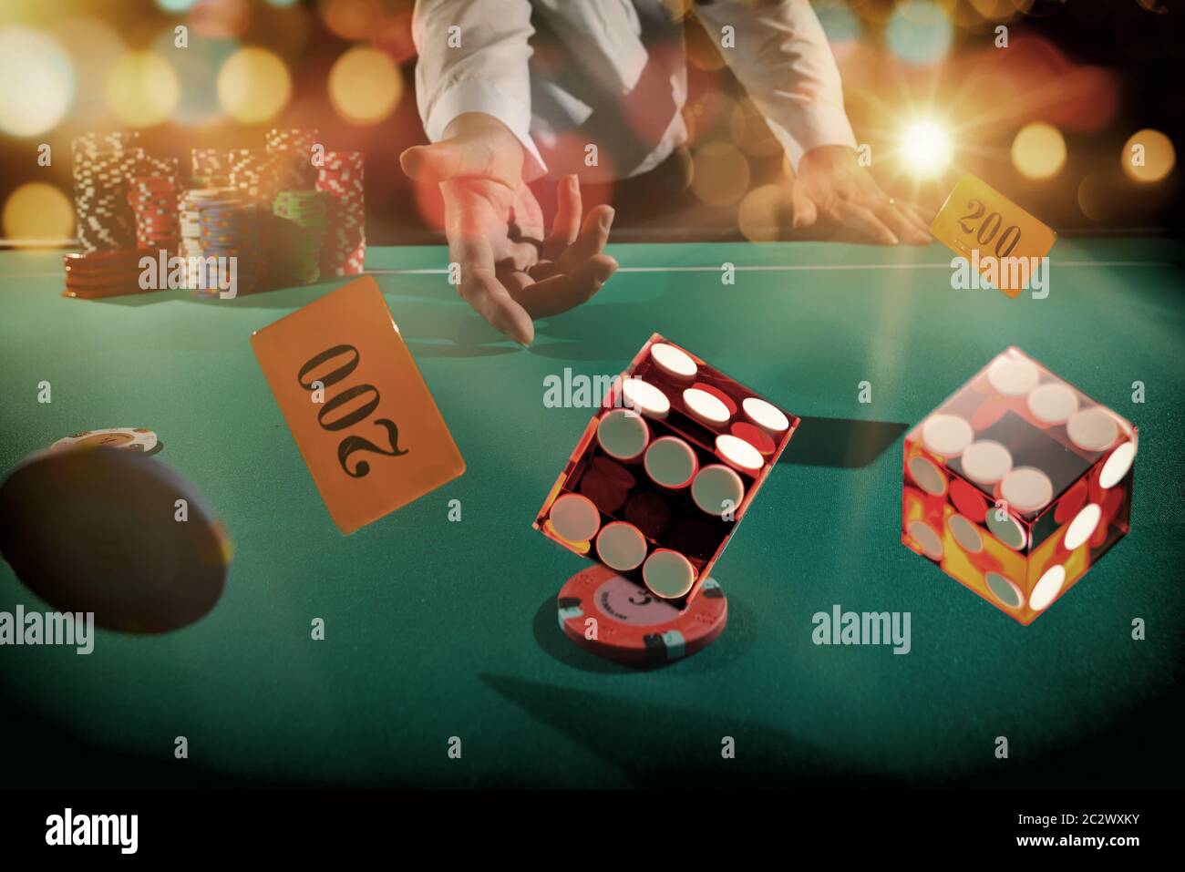 Man gambling at the craps table at the casino - Selective focus Stock ...