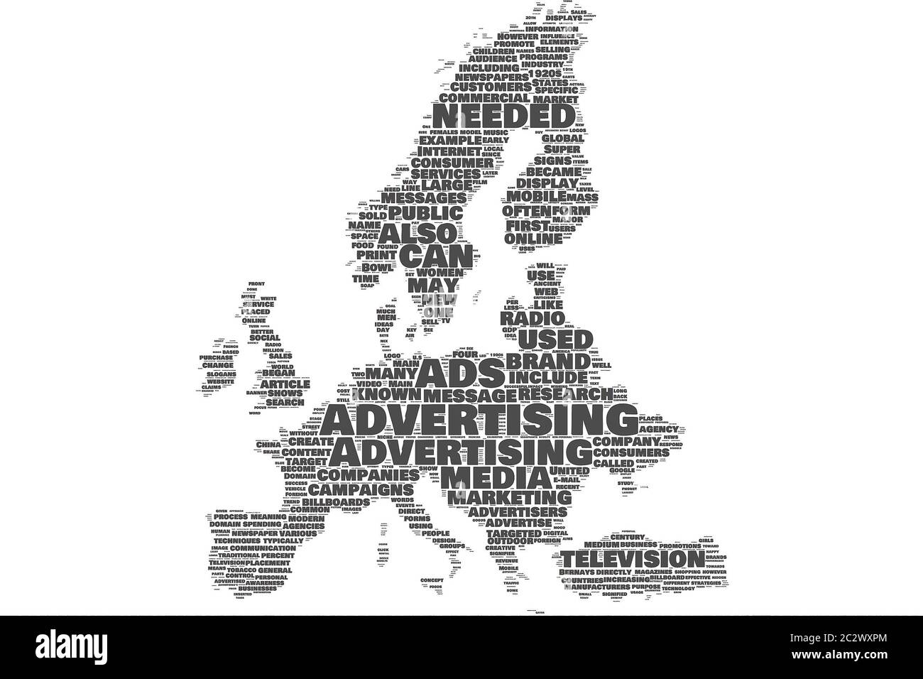 Advertising Europe map word cloud on the isolated background Stock ...