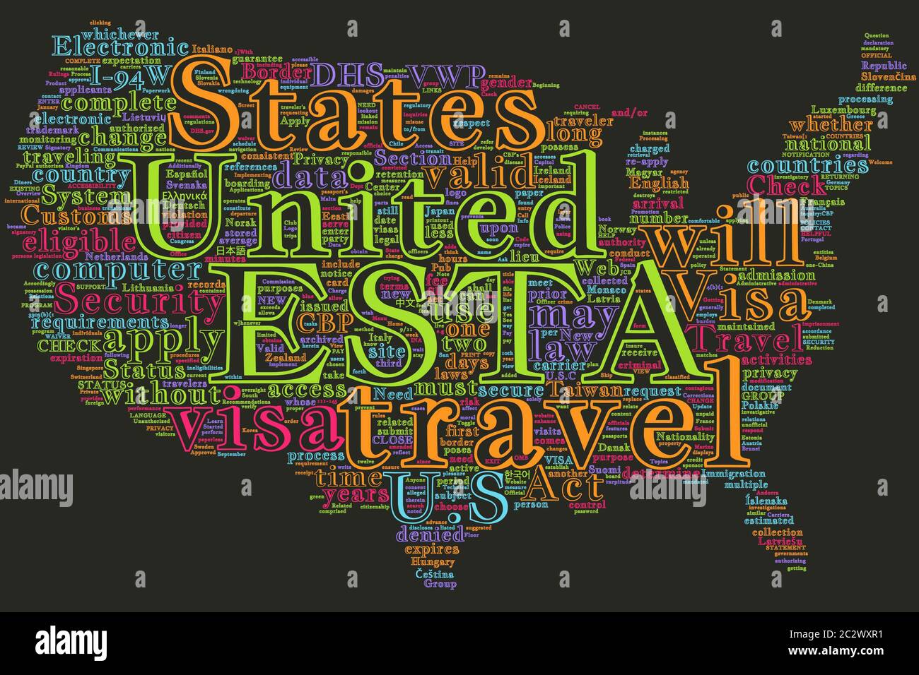United States map word cloud on the isolated background Stock Photo - Alamy