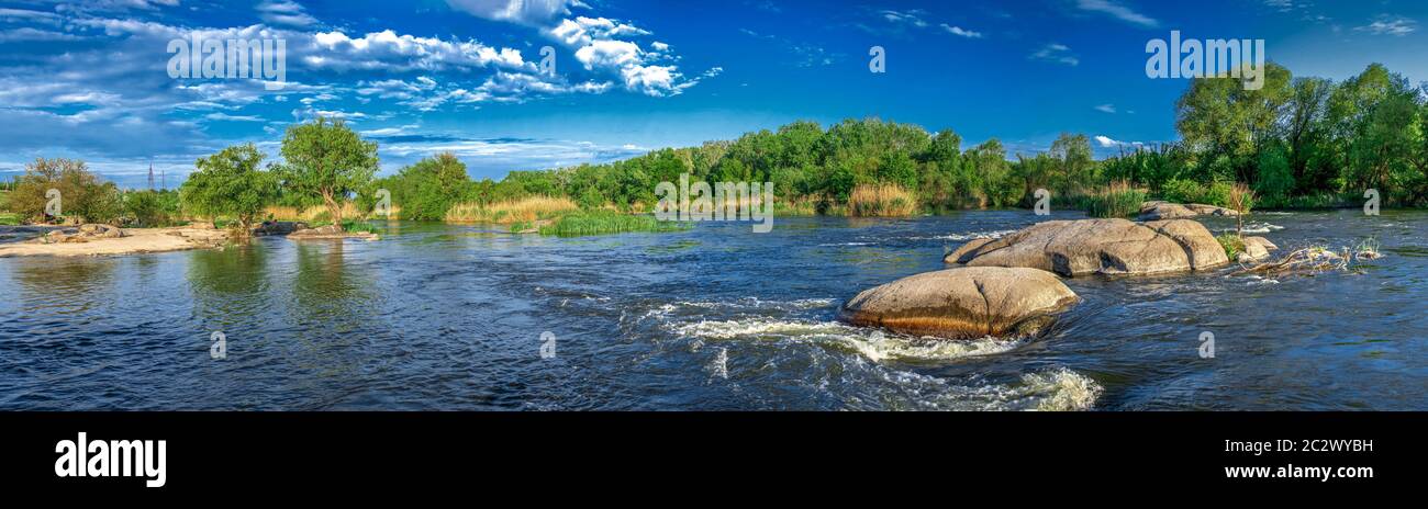 Beautiful view of the Southern Bug River near the village of Migiya on ...