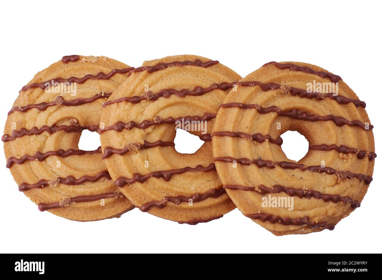 three cookies rings with chocolate close-up isolated on white ...