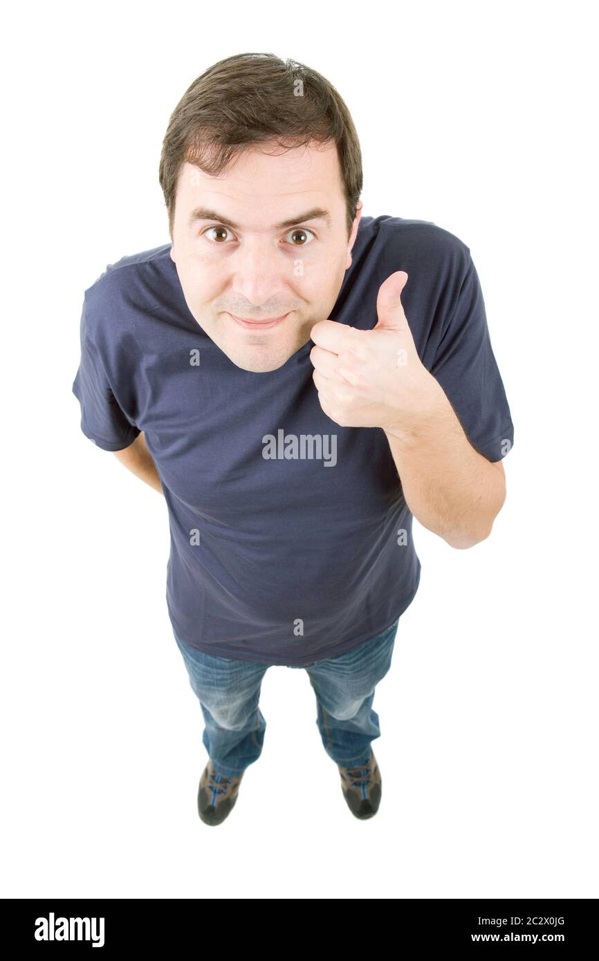 young happy casual man, full body, going thumb up, isolated Stock Photo ...
