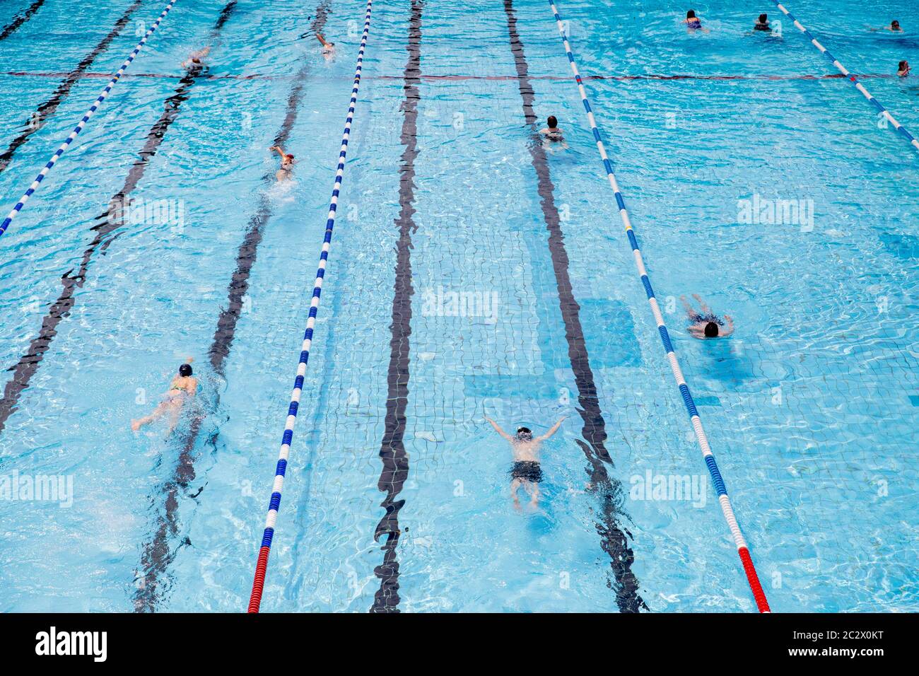 Berlin, Germany. 18th June, 2020. Swimmers swim in the Humboldthain ...