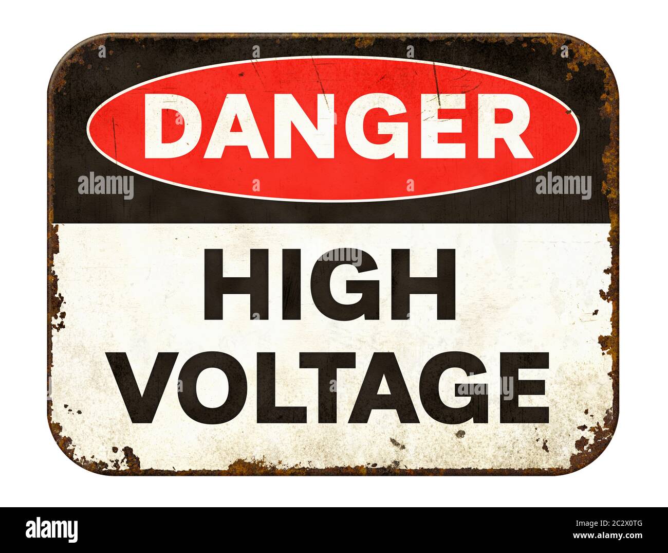 Vintage tin danger sign on a white background - High voltage Stock ...