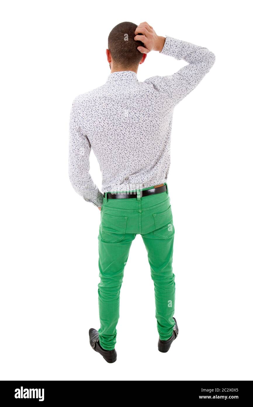 young casual man from the back thinking, full body, isolated Stock ...