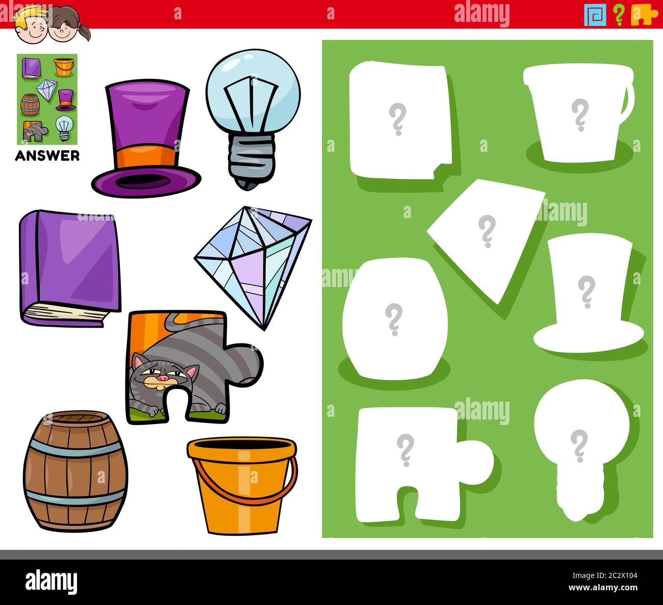 matching shapes game with cartoon objects Stock Photo - Alamy