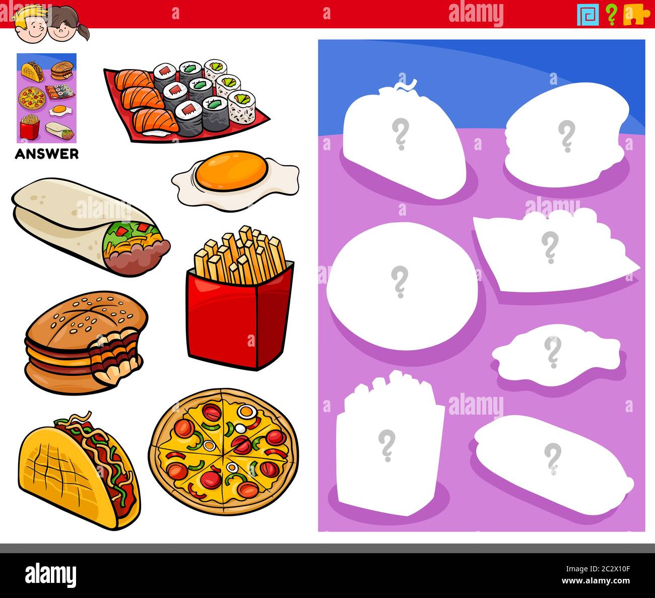 matching shapes game with food objects Stock Photo - Alamy