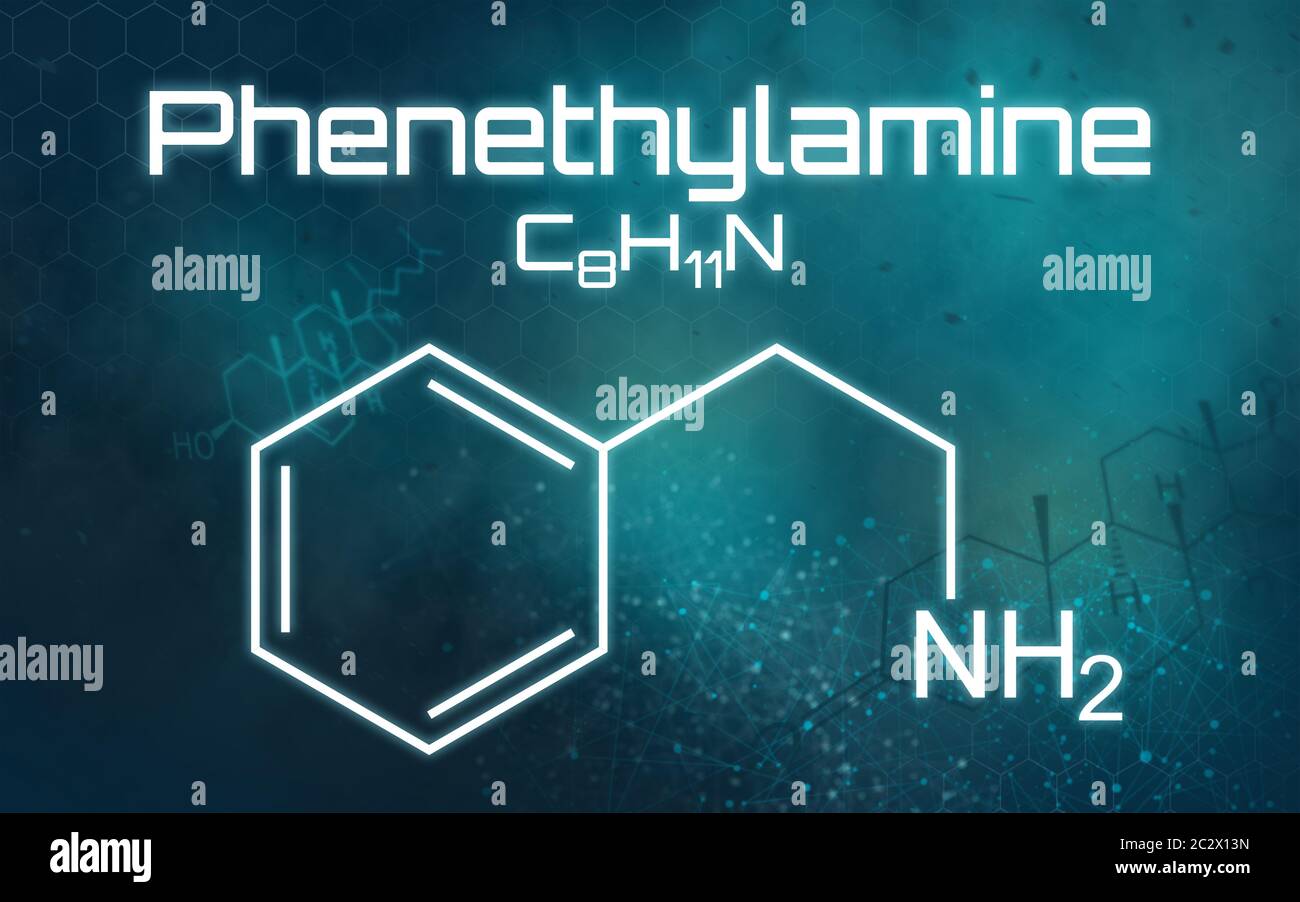 Chemical formula of Phenethylamine on a futuristic background Stock ...
