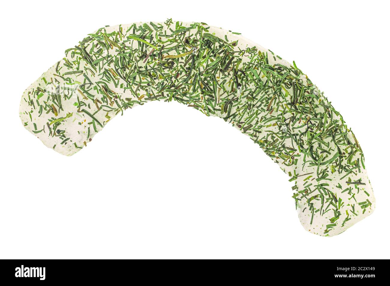 Coconut chip or dried flake of kernel meat covered with herbs, isolated ...