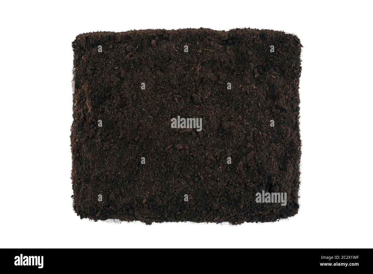 Square piece of soil isolated on white background. Gardening or ...